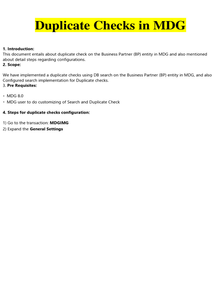 Duplicate Checks Configurations in SAP-MDG | Download Free PDF ...