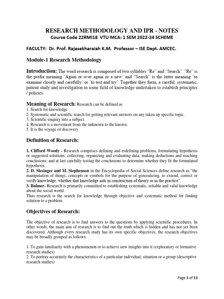 Research Methodology and Ipr - Notes | PDF | Methodology | Qualitative ...