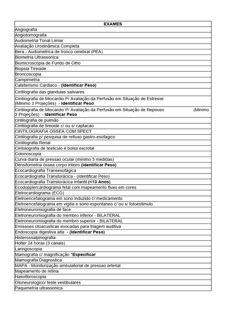 Nomenclaturas de Exames | PDF | Medicina Nuclear | Exames médicos