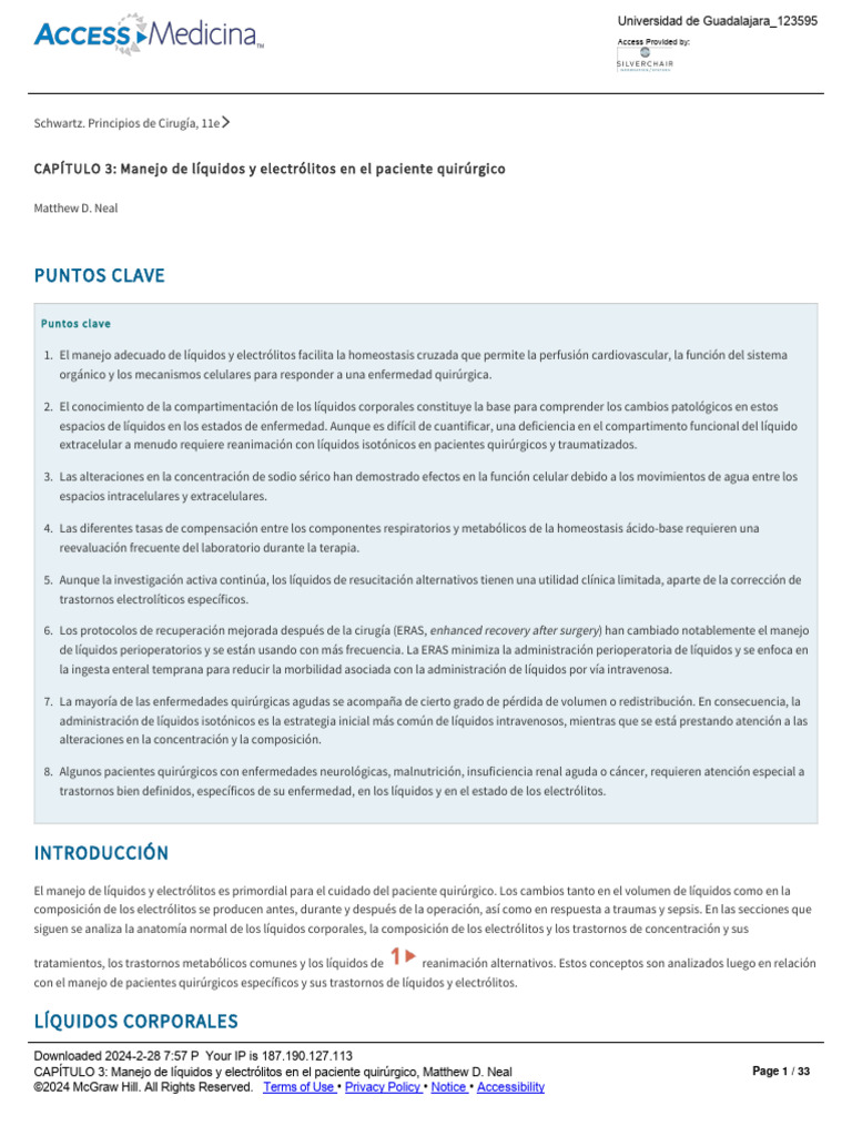 Manejo de líquidos en cirugía: claves esenciales | PDF | Sodio | Potasio