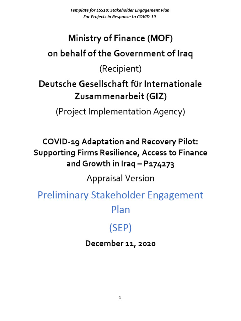 COVID-19 Stakeholder Engagement Plan Iraq | PDF | Microfinance | Small ...