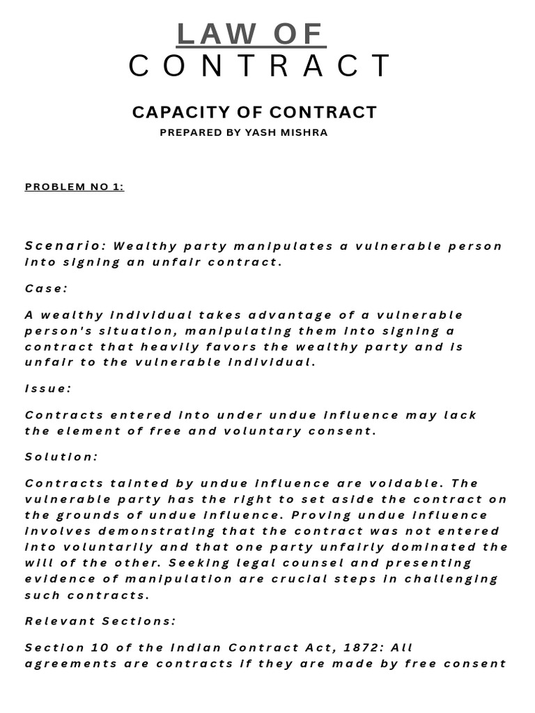 Contract Capacity of Contract | PDF | Mental Health | Civil Law (Legal ...