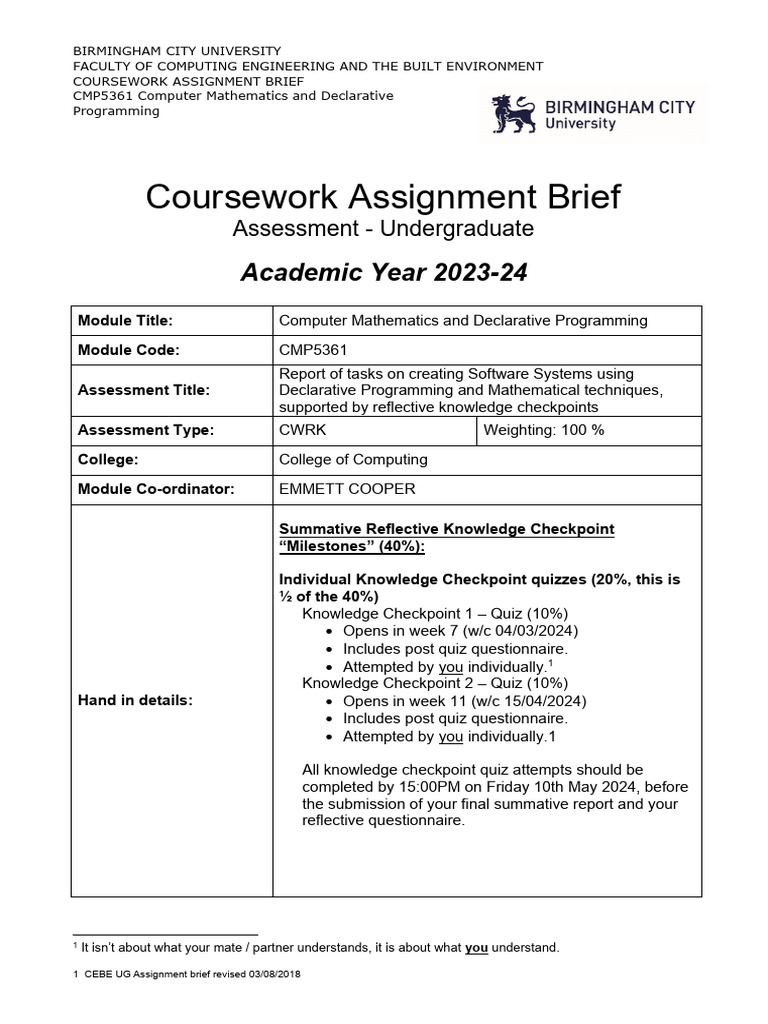 CMP5361 Computer Mathematics and Declarative Programming ASSESSMENT ... CMP5361 Computer Mathematics and Declarative Programming ASSESSMENT ...