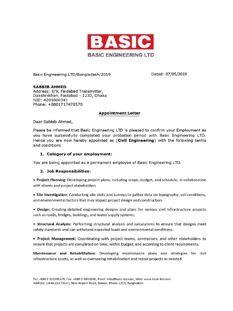 Appointment Letter | PDF