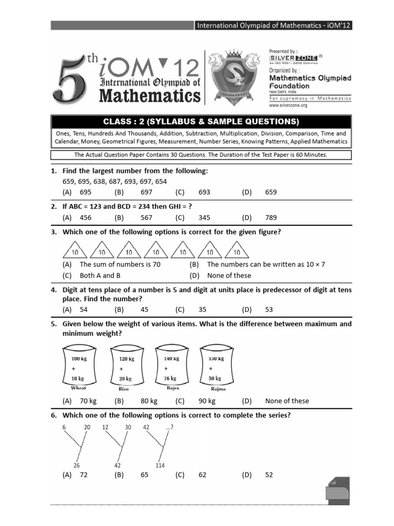 Class02 Maths IOM Sample | PDF | Mathematics