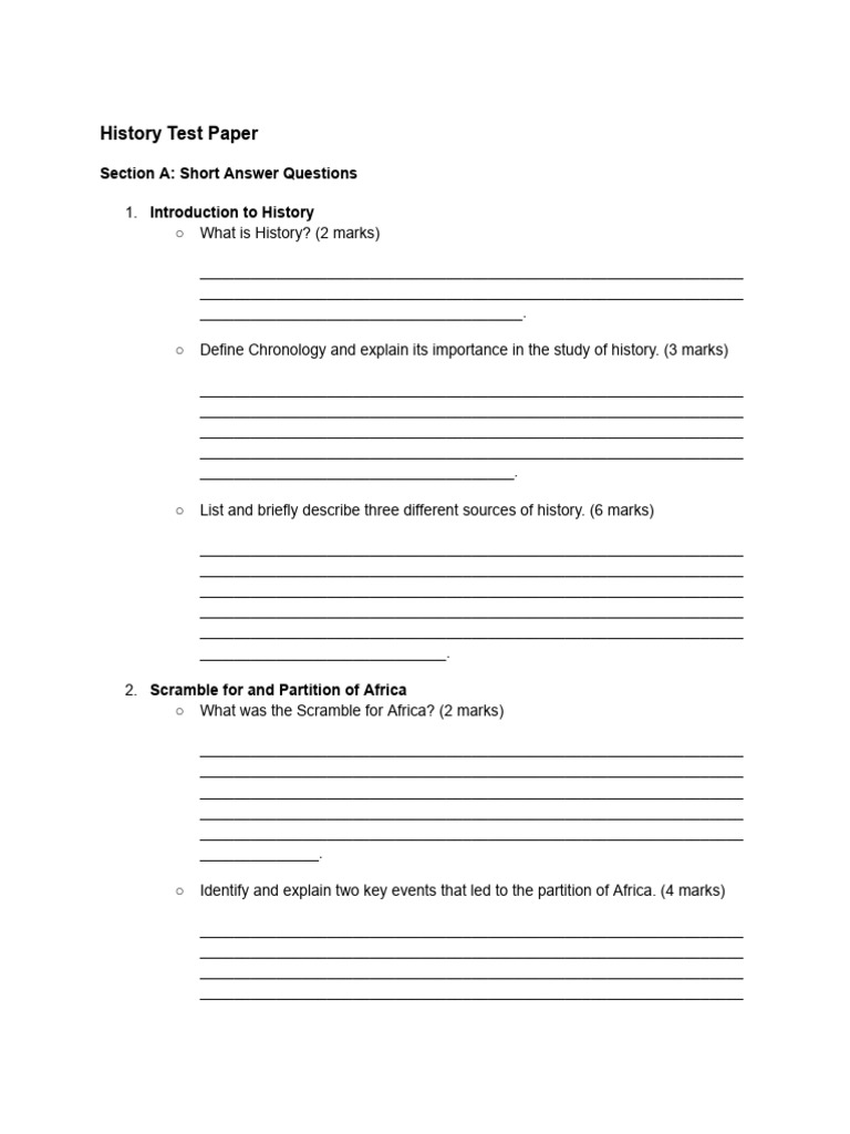 History Test Paper 1 | PDF | Kenya | British Empire