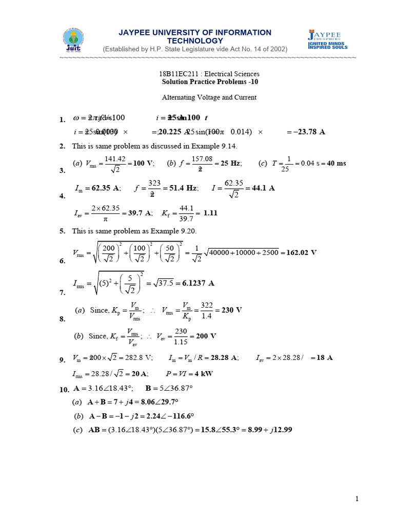 PP 10 Sol | PDF | Electrical Engineering | Electricity