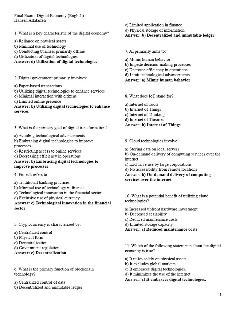 Final Exam Digital Economy | PDF | Internet Of Things | Analytics