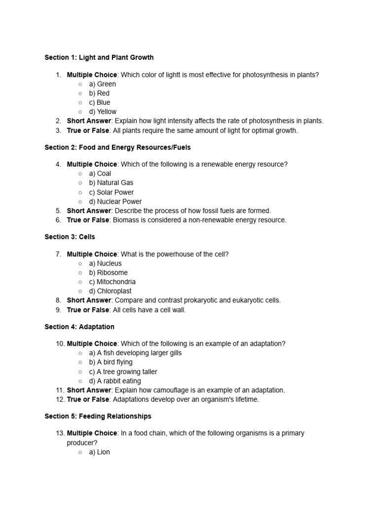 Science Test Paper | PDF | Force | Cell (Biology)
