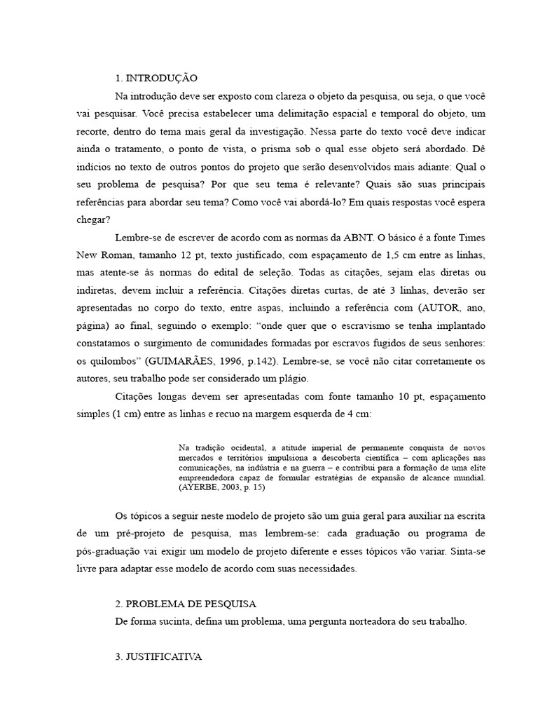 Modelo de Pré-Projeto de Pesquisa ( | PDF | Citação