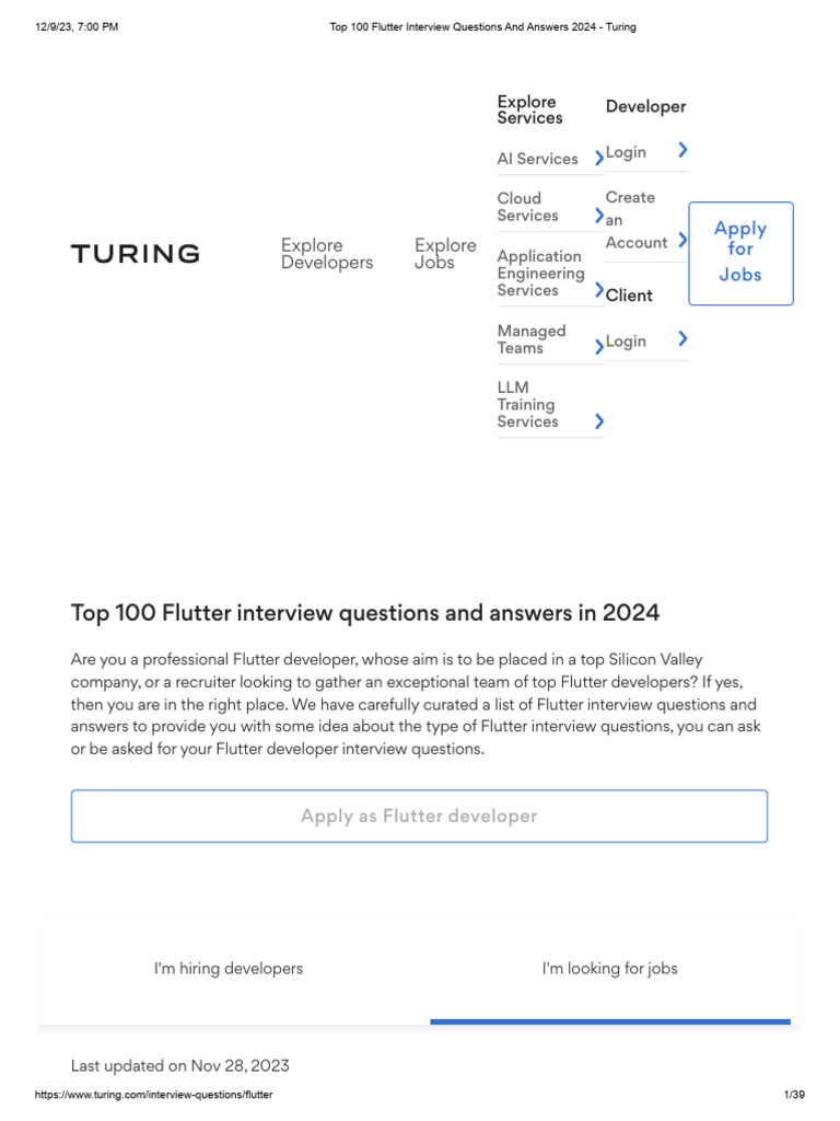 Top 100 Flutter Interview Questions and Answers 2024 - Turing | PDF | Application Software ...