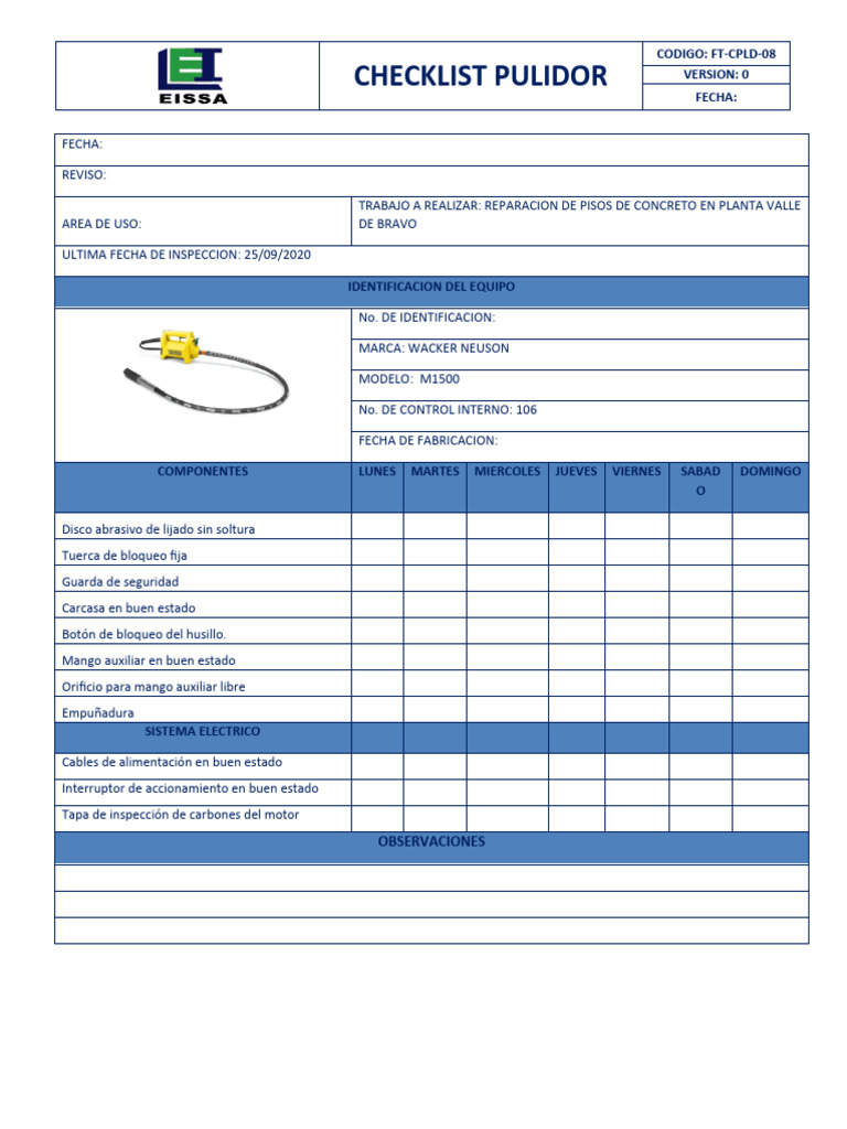 CHECKLIST Vibrador Wacker 2 | PDF