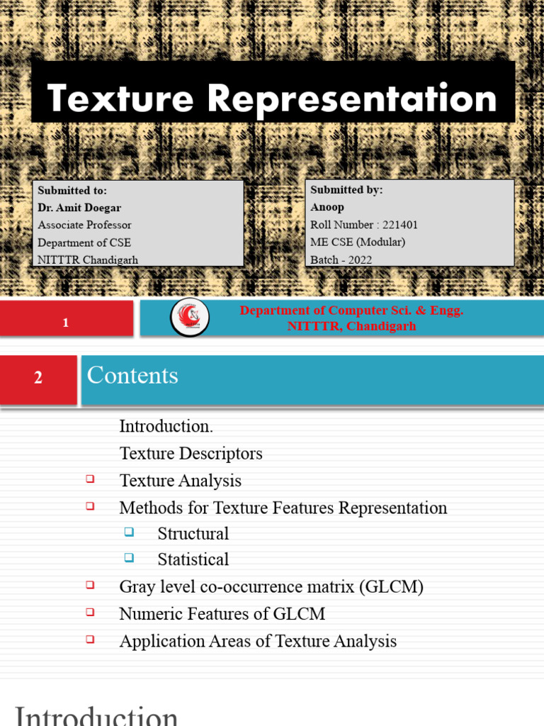 Texture Representation (221401) | PDF | Image Segmentation | Matrix (Mathematics)