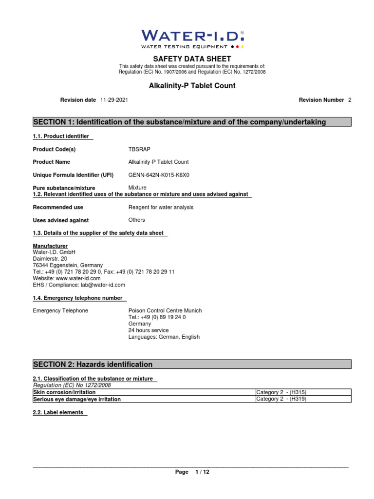 Alkalinity-P Tablet Count - TBSRAP - GB - en | PDF | Toxicity ...