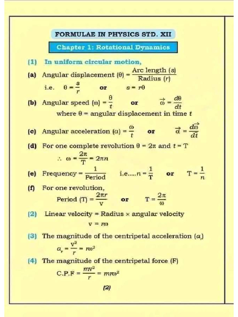 G 12 Physics Formulas | PDF