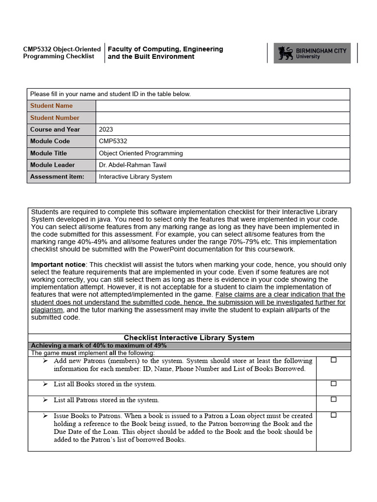 interactive Library System development in Java | PDF | Object Oriented ...