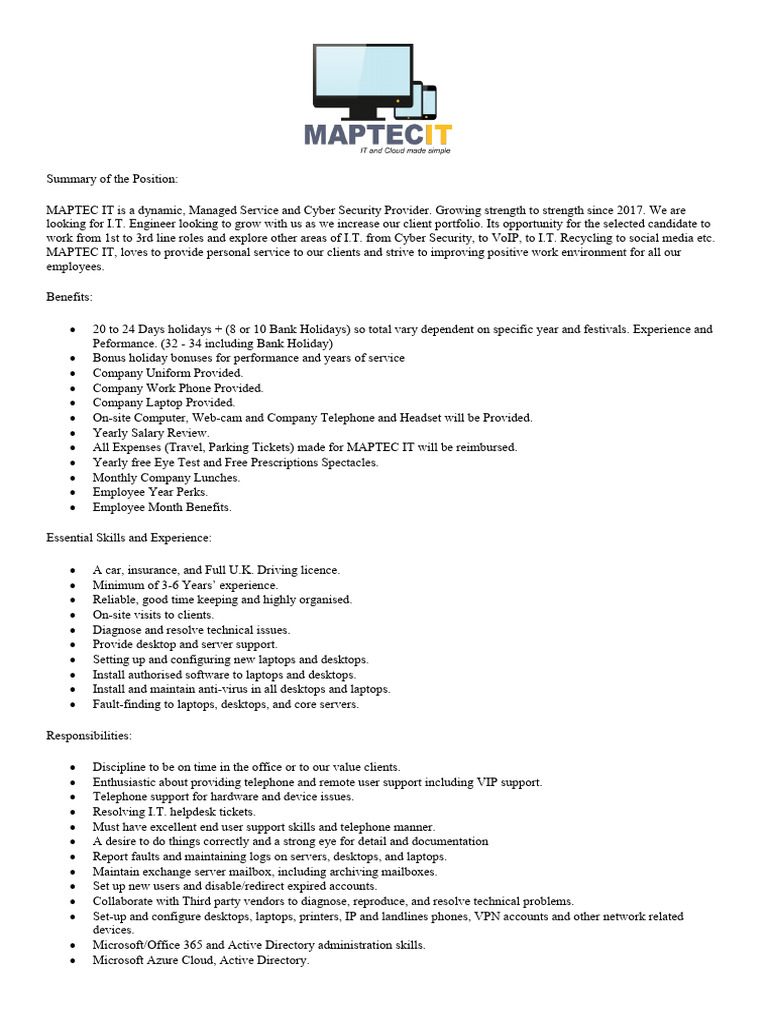 MAPTEC IT - Remote Technician Job Advert - 03.05.2024 | PDF | Desktop ...