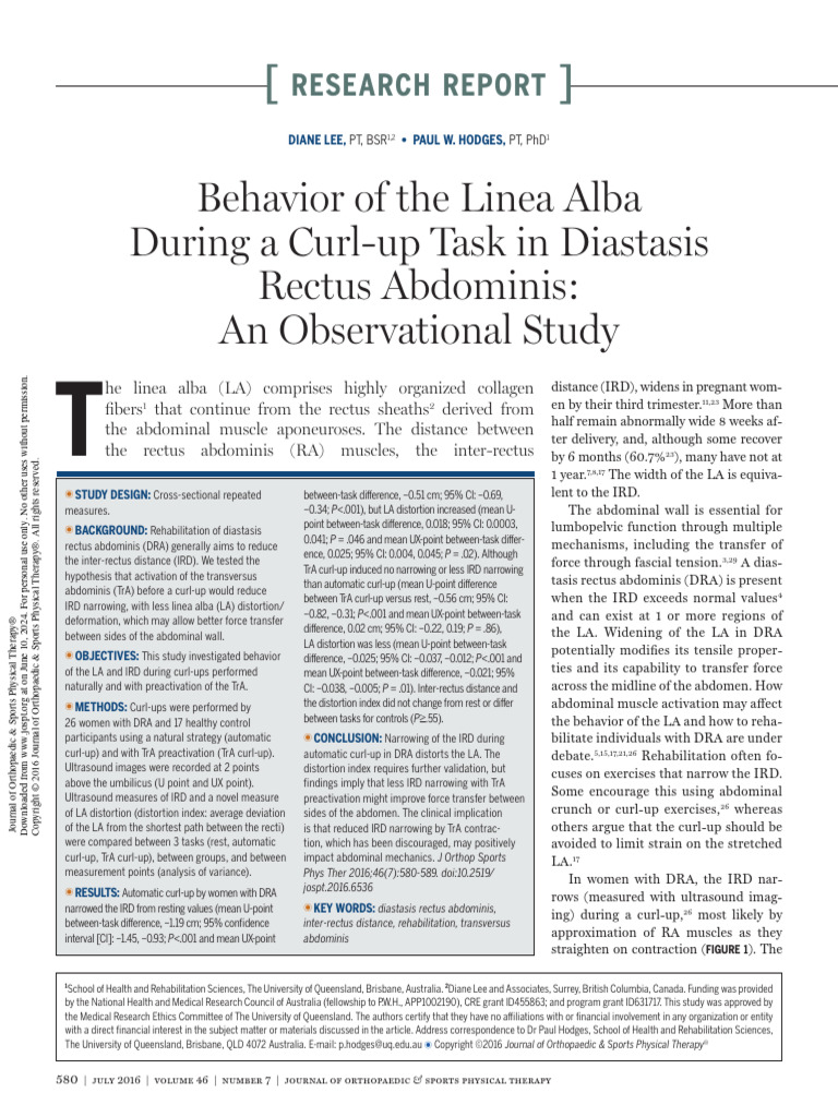 Lee Hodges 2016 Behavior of The Linea Alba During A Curl Up Task | PDF ...