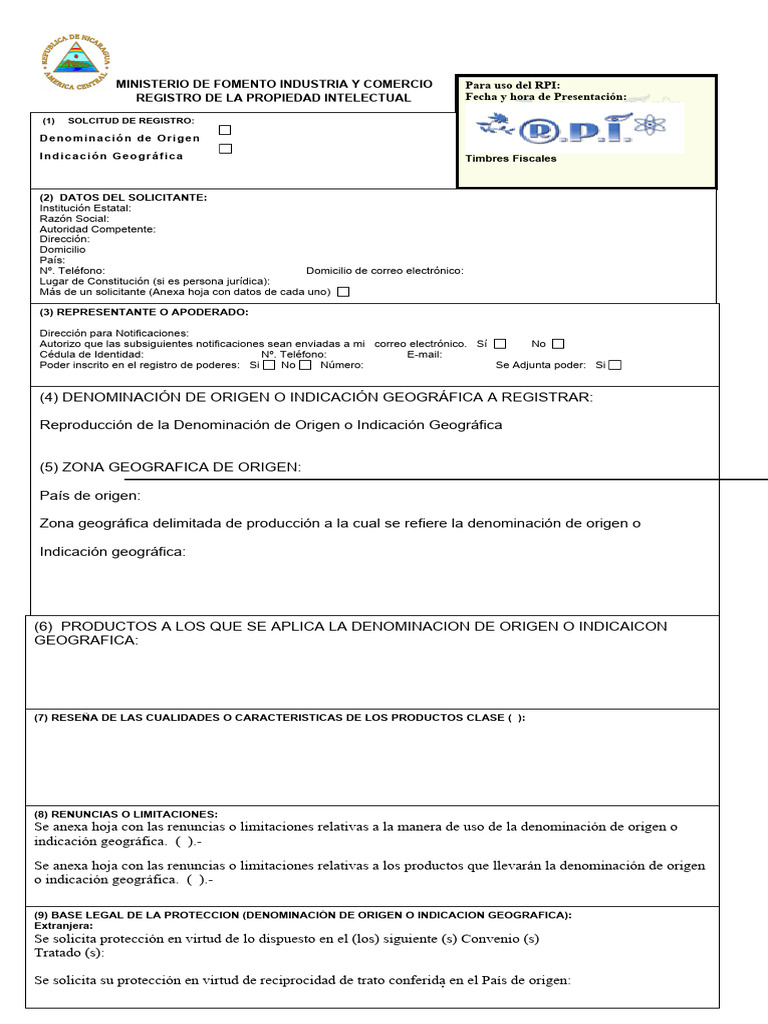 Formulario Solicitud de Denominacion de Origen | PDF | Gobierno | Justicia Formulario Solicitud de Denominacion de Origen | PDF | Gobierno | Justicia