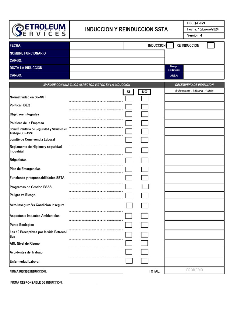 Hseq-F-029 Induccion y Reinduccion Ssta v4.... | PDF