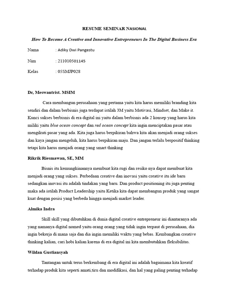 Resume Seminar Kreativitas Bisnis Digital | PDF