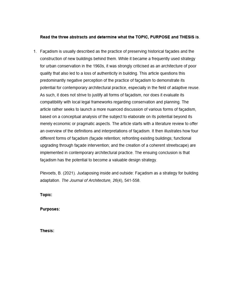 Topic, Purpose, Main Idea - Three Abstracts | PDF | Abstract (Summary ...