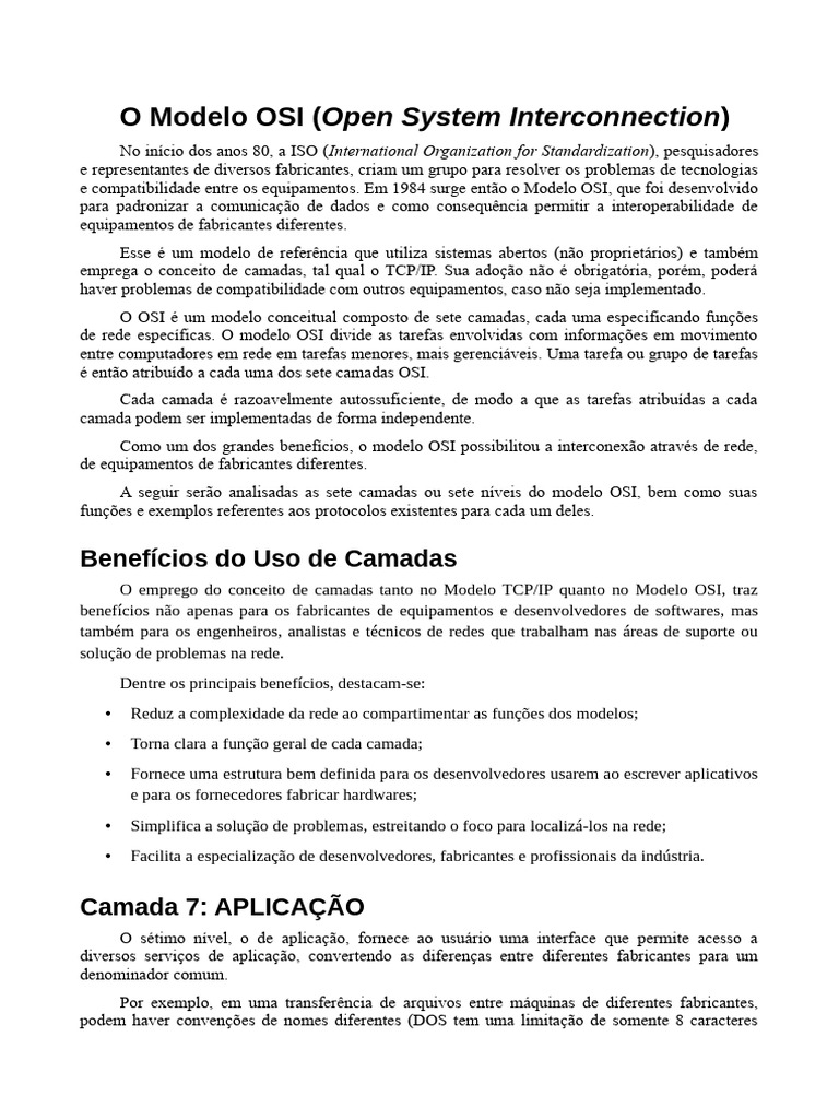 Modelo OSI | PDF | Modelo OSI | Rede de computadores
