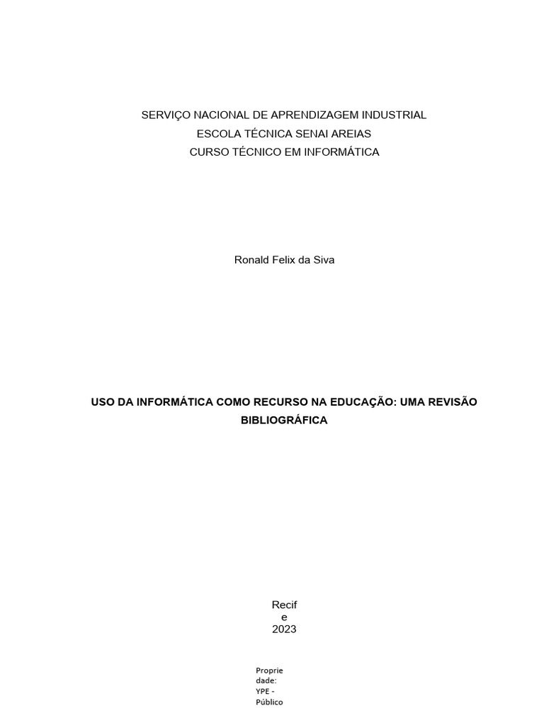 TCC Uso Da Informática Como Recurso Na Educação Uma Revisão ...