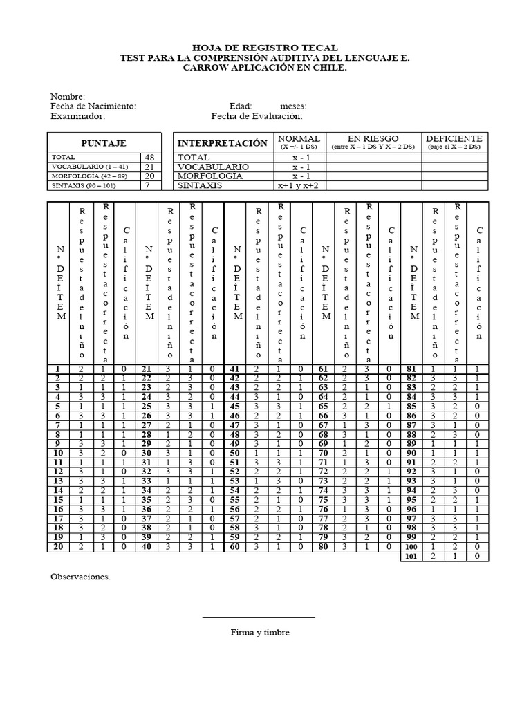TECAL Hoja de Respuestas | PDF