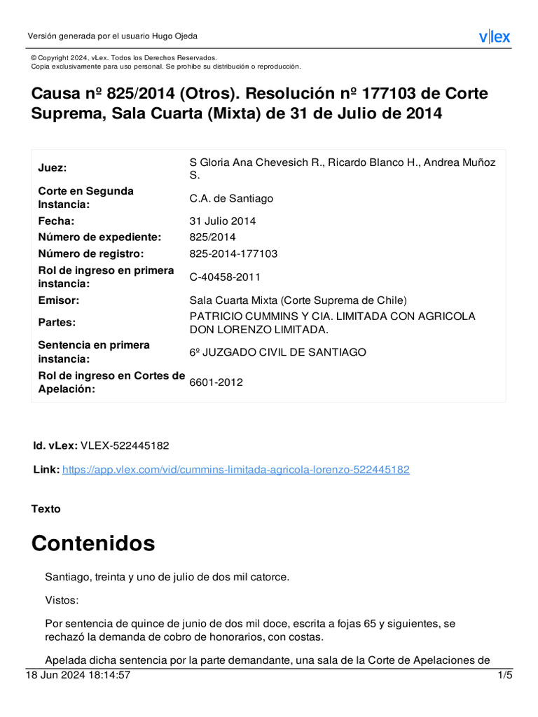 Causa N 8252014 Otros Resolucin N 177103 de Corte Suprema S | PDF ...