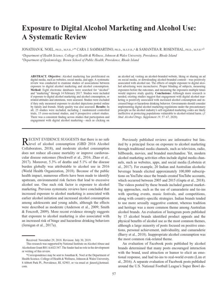 Exposure To Digital Alcohol Marketing and Alcohol Use: ASystematic ...