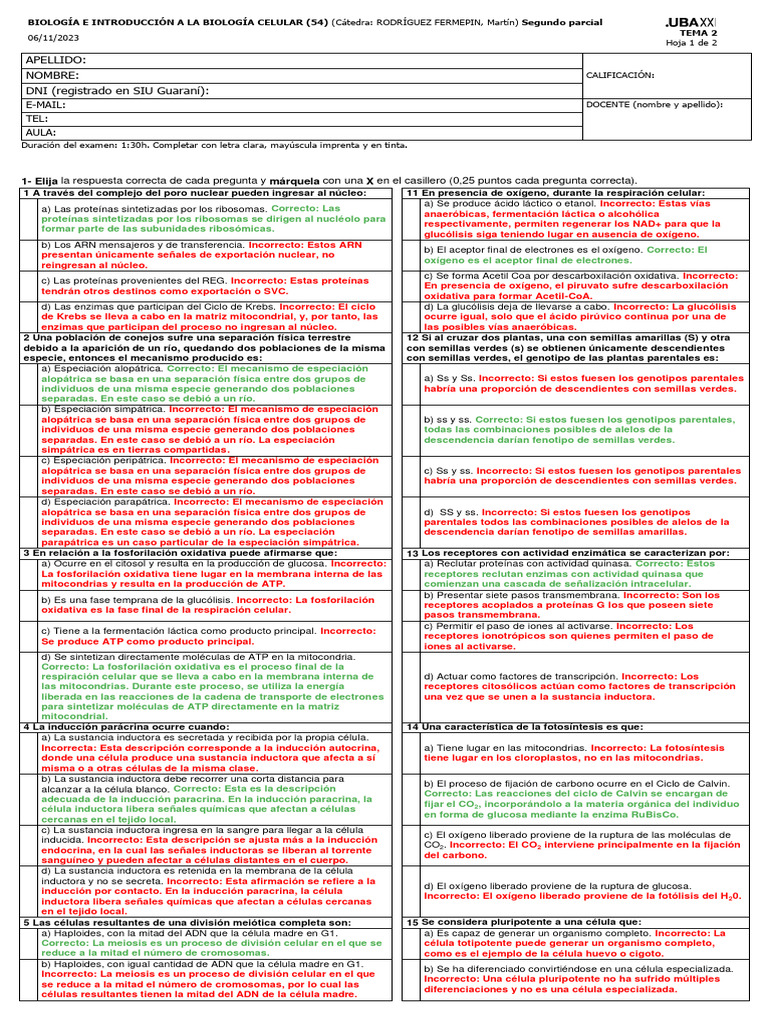 Con Respuestas Tema 2 2p - 2c 2023 | Descargar gratis PDF | Adn ...
