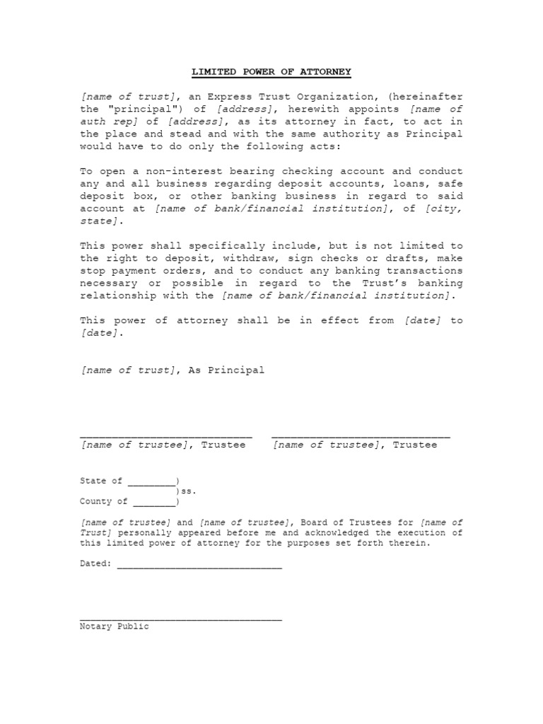 Limited Power of Attorney for Banking | PDF | Finance & Money Management