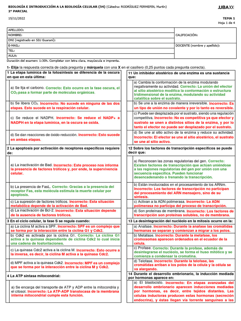 Con Respuestas Tema 1 2p - 2c 2022 | PDF | Seleccion natural | Adn