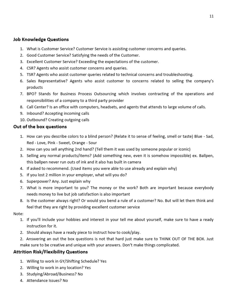 Practice Interview Questions - 3 | PDF | Business Process Outsourcing ...