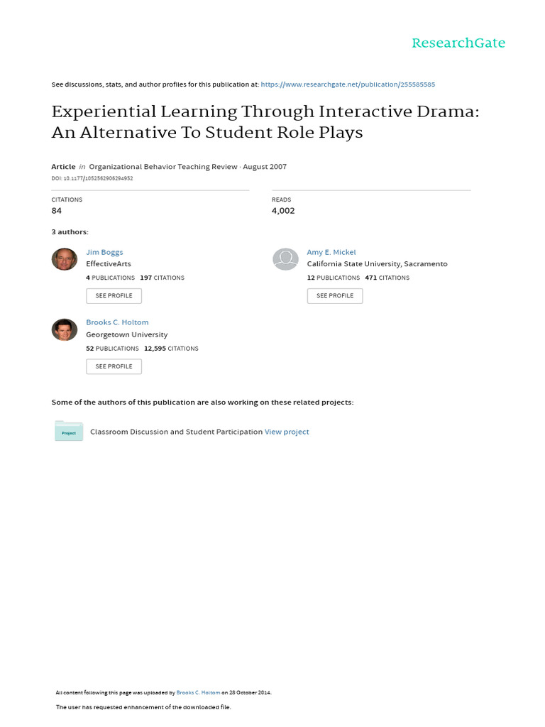 Experiential Learning Through Interactive Drama An | PDF | Learning ...