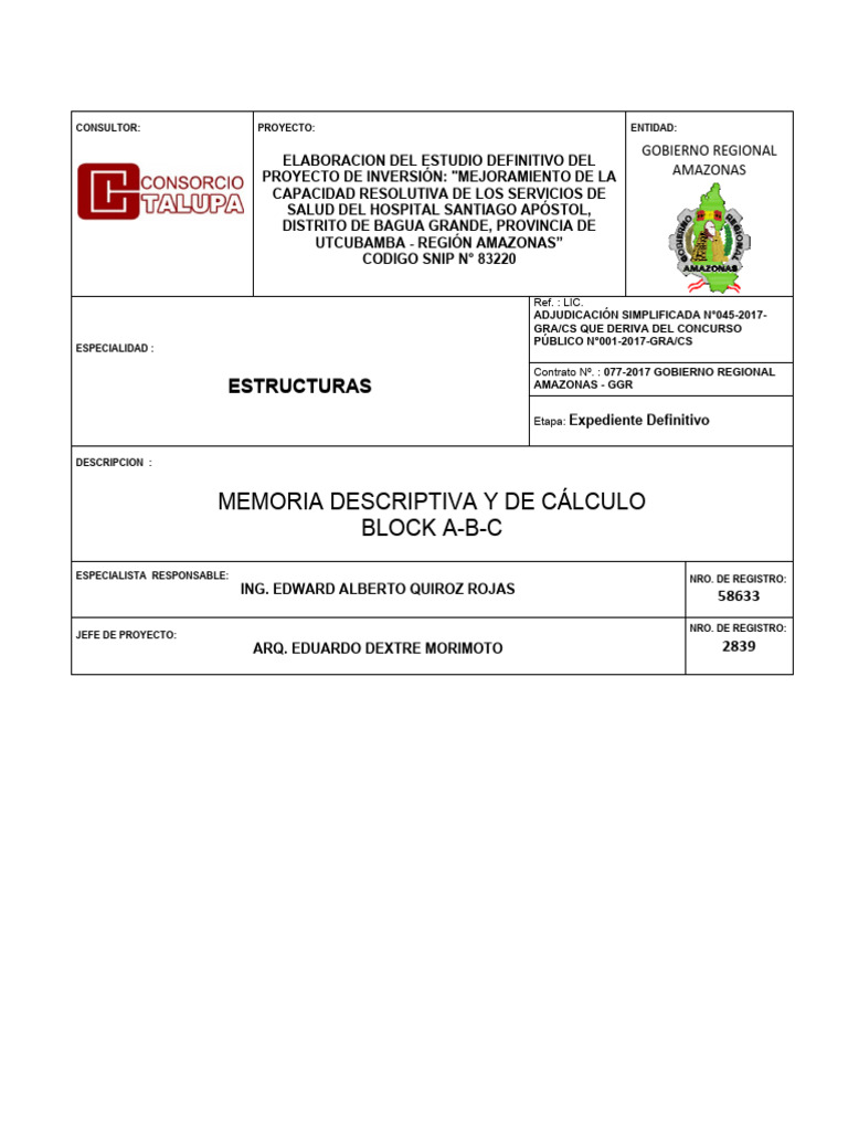 Memoria Descriptiva Y de Cálculo Block A-B-C: Estructuras | PDF | Hormigón | Fundación (Ingeniería)