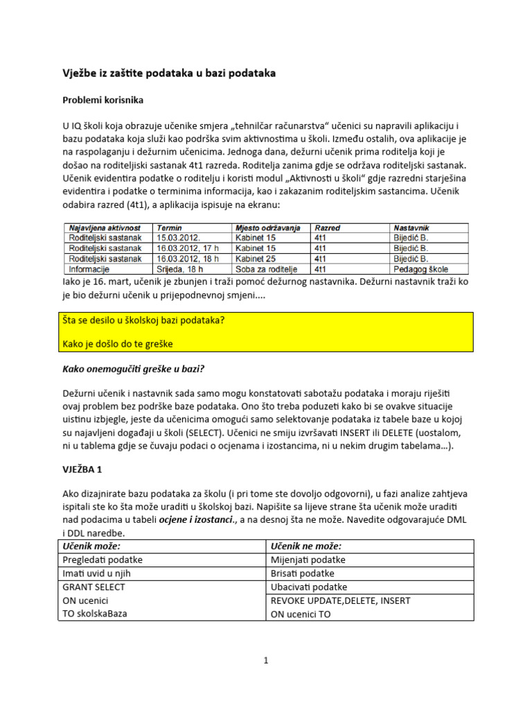 Vježbe Zastita Podataka U Bazi | PDF
