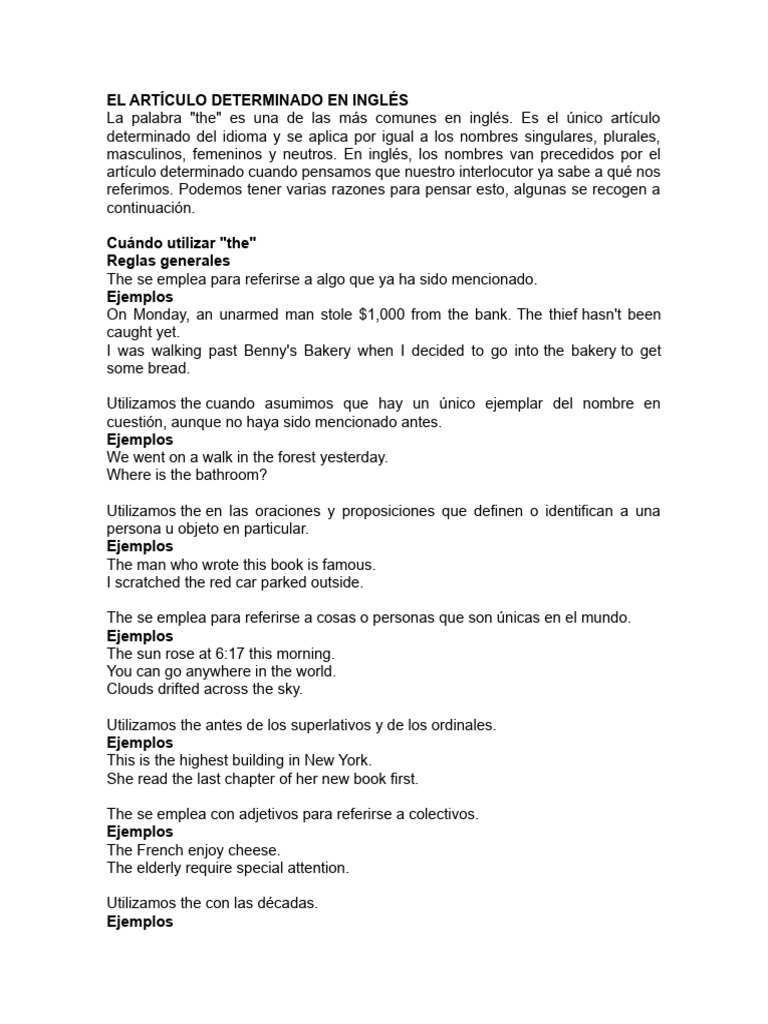 Artículo Determinado en Inglés | PDF | Verbo | Morfología