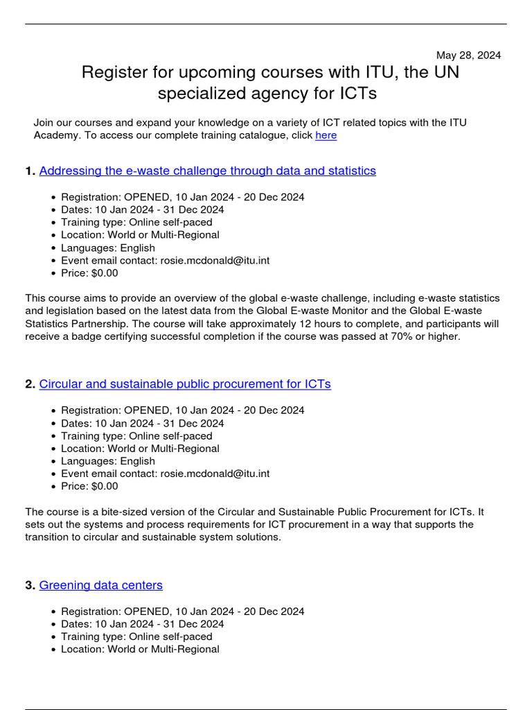 ITU Academy course catalogue – 28 May 2024 | PDF | Information And ...
