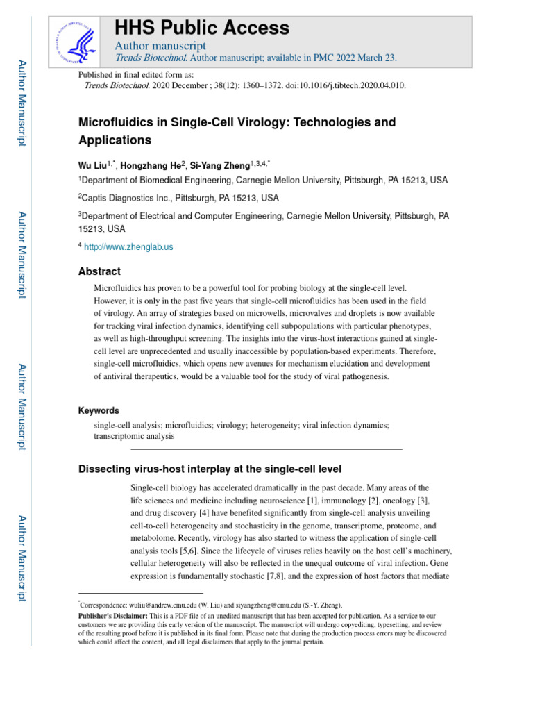 Microfluidics in Single-Cell Virology: Technologies and Applications | PDF | Virus | Infection