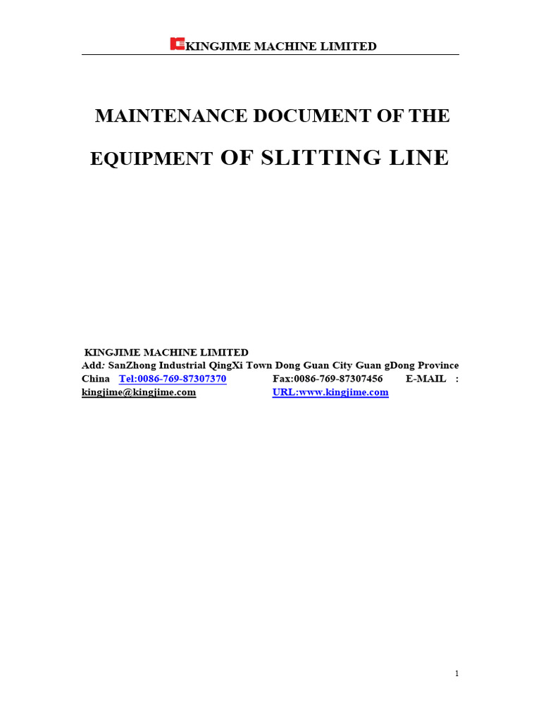 Kingjime Slitting Line Maintenance Guide | PDF | Pump | Valve