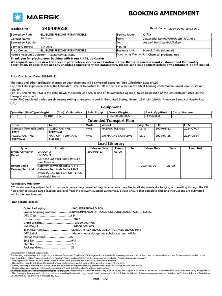 Booking | PDF | Cargo | Office Of Foreign Assets Control