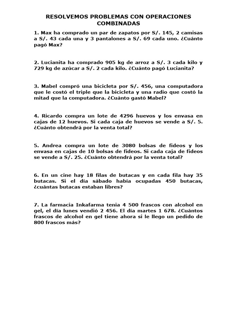 Resolvemos Problemas Con Operaciones Combinadas | PDF