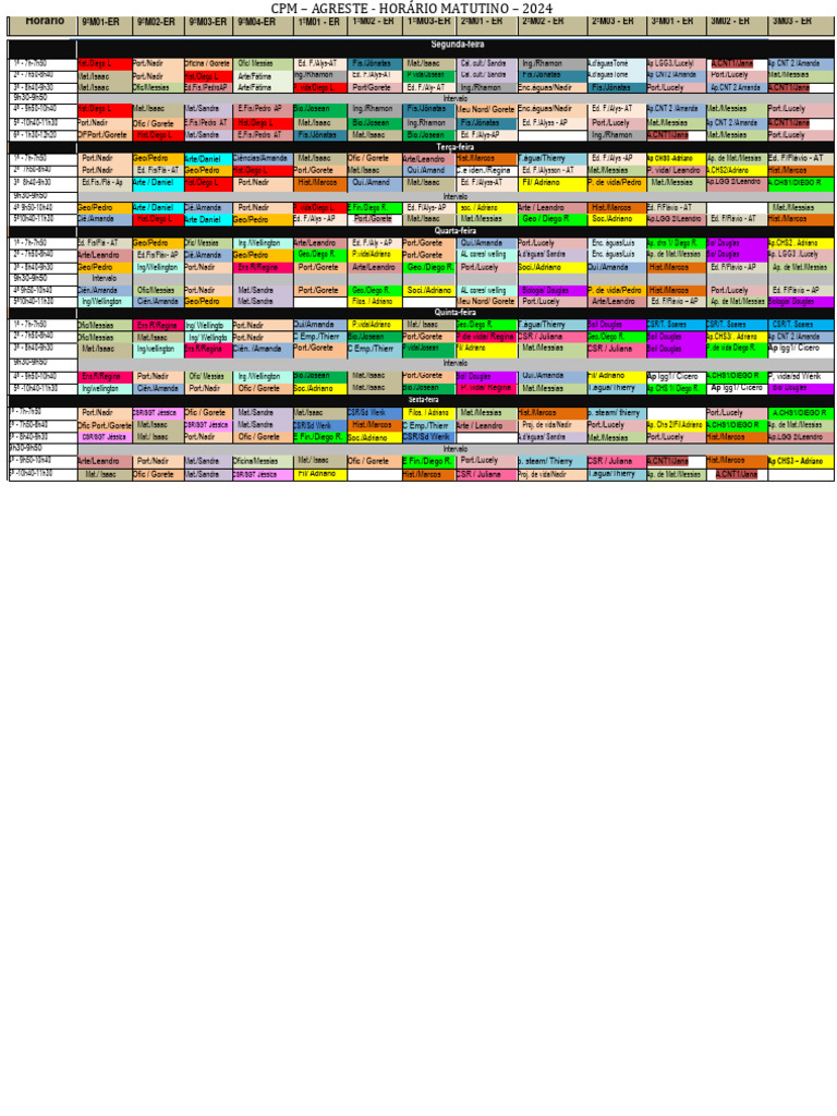 Horário Matutino CPM Agreste 2024 | PDF