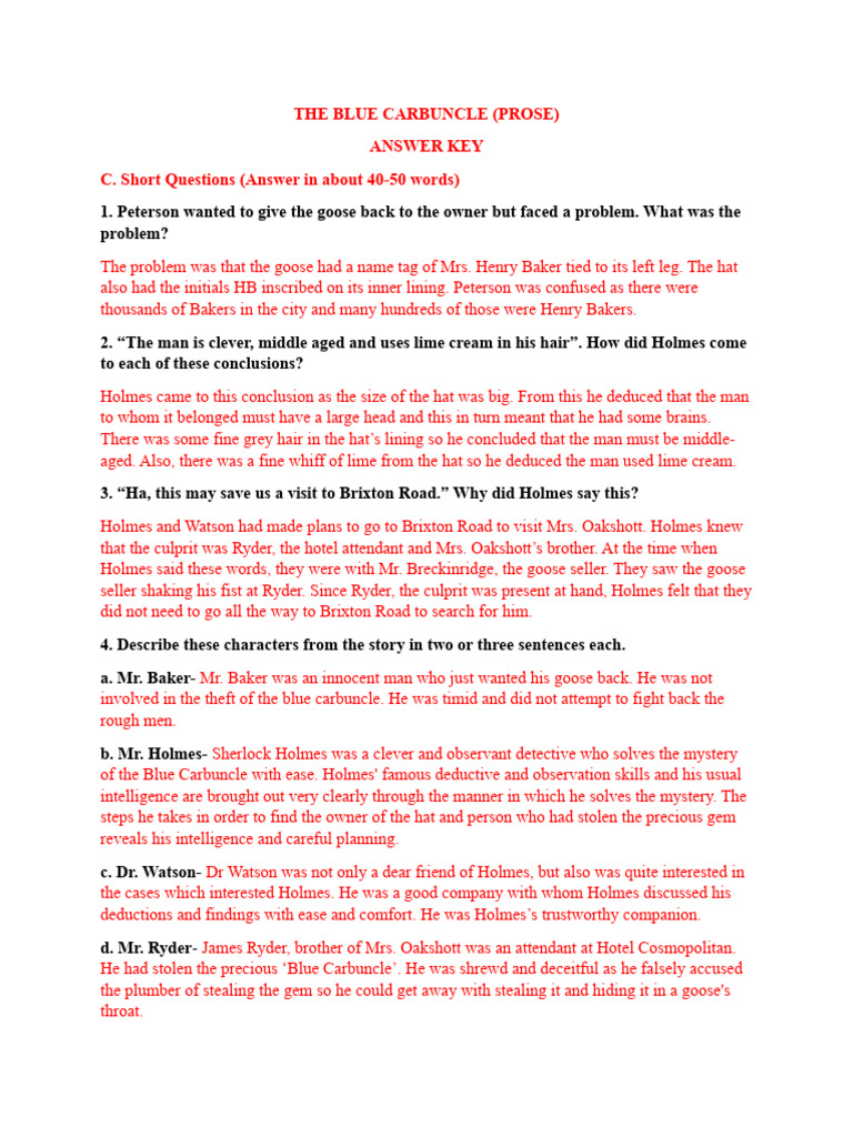 THE BLUE CARBUNCLE extra | Download Free PDF | Sherlock Holmes