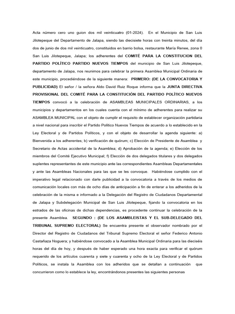 Acta San Luis Jilotepeque | PDF | Eventos políticos | Justicia