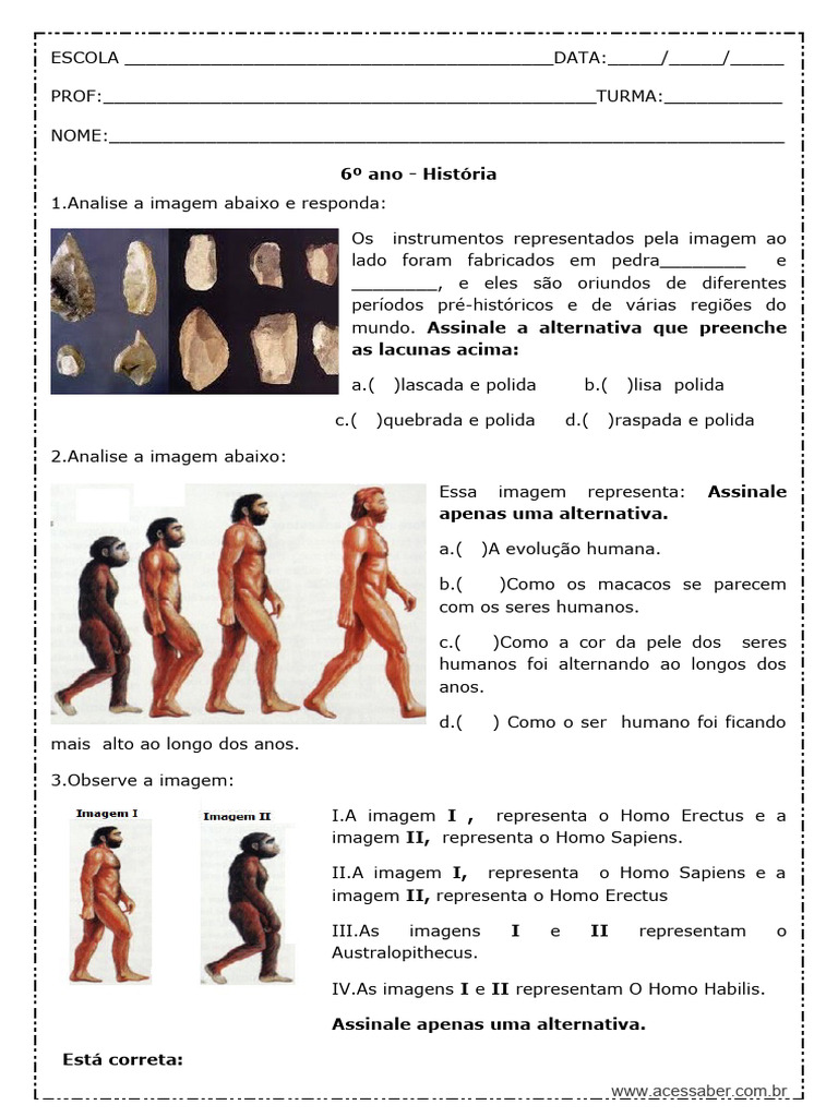 Pré-História 6º ANO Hist. | PDF | Paleolítico | Homo