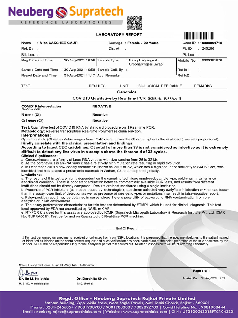COVID19 Qualitative by Real Time PCR | PDF | Real Time Polymerase Chain ...