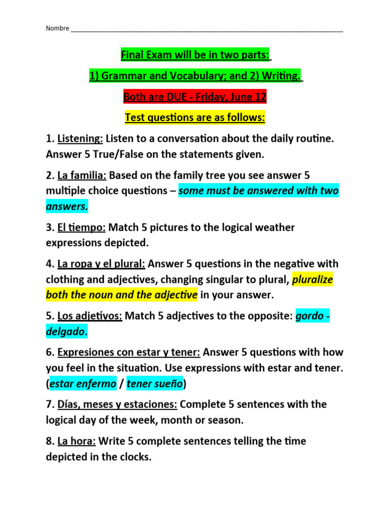 Repaso para El Examen Final - Answers - Spring | PDF | Nicaragua